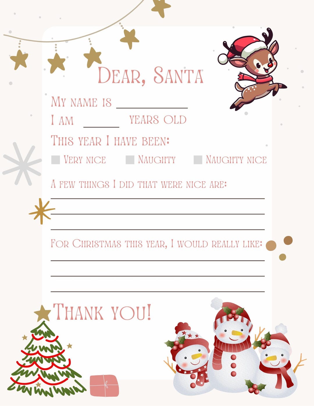 Cute Dear Santa Letter Printable | Christmas Kids Activity | Fill-in ...