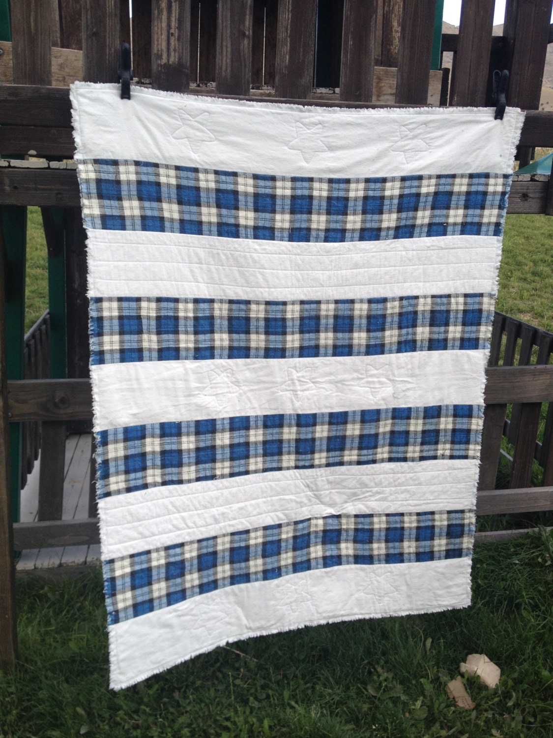 Blue Plaid Flannel Rag Crib/toddler Quilt - Etsy