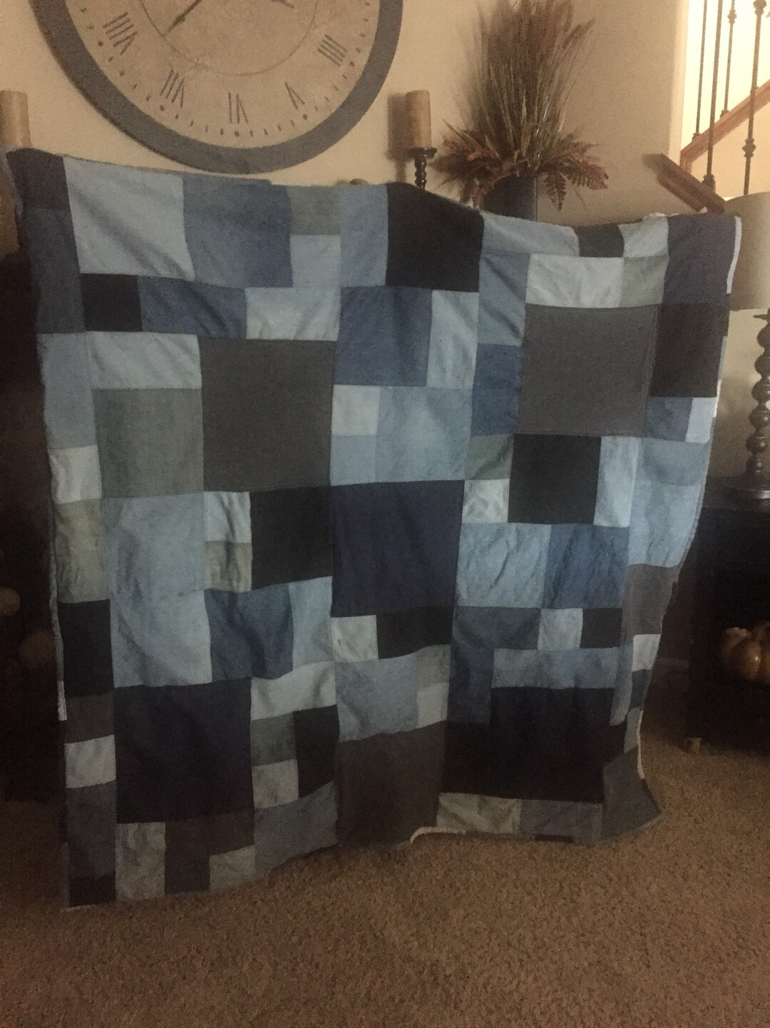 Traditional Mixed Squares Denim Quilt - Etsy