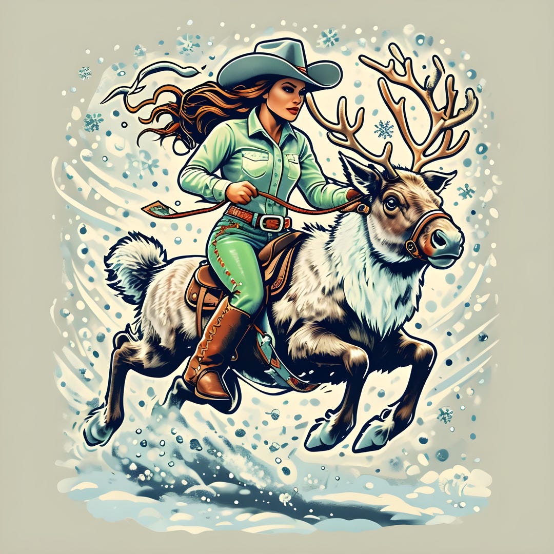 Vintage Cowgirl Christmas, Retro Cowboy Christmas PNG, Christmas ...