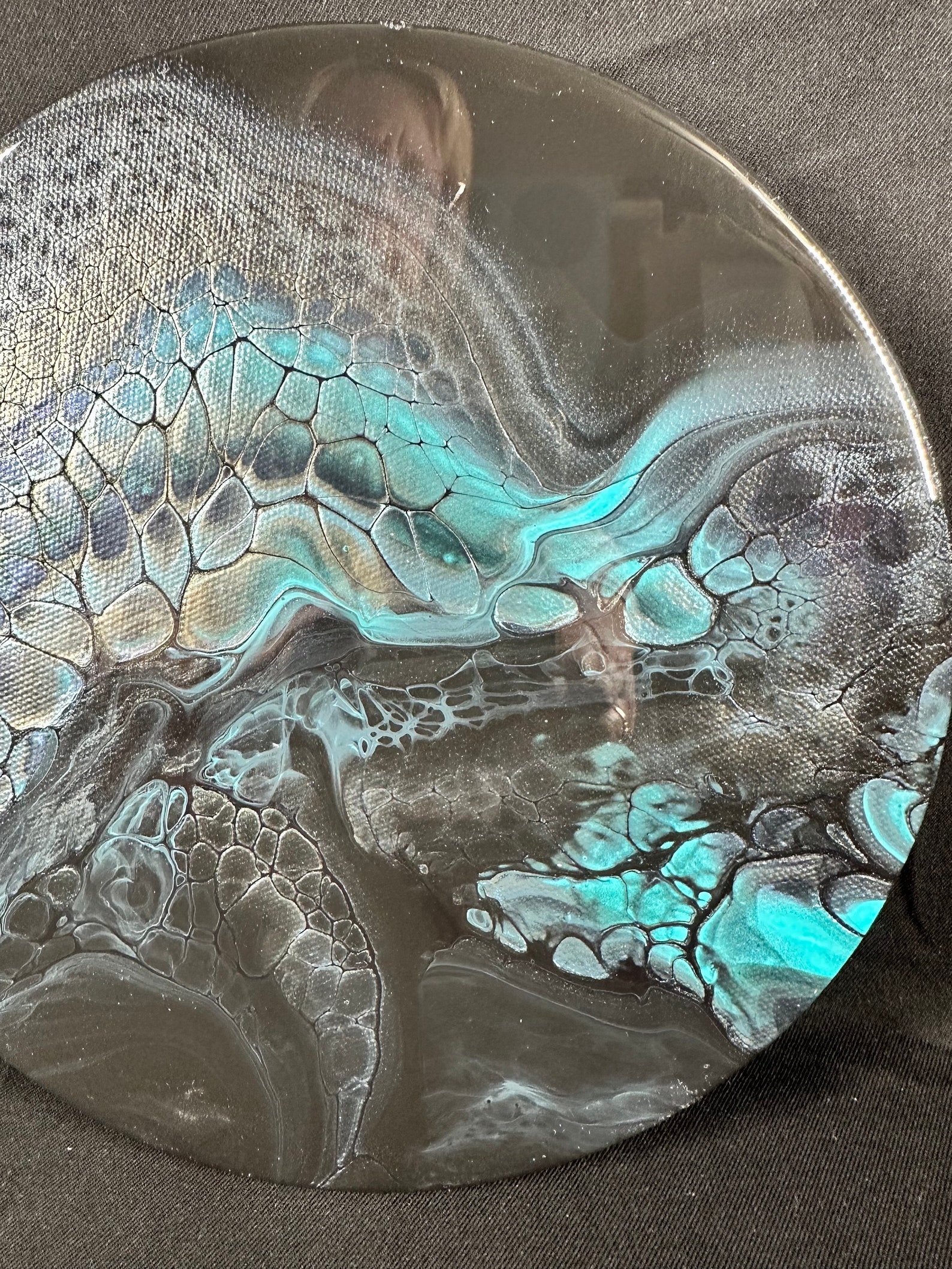 Turquoise Reflections#2 10”round-fluid Art Acrylic Painting Swipe Art ...