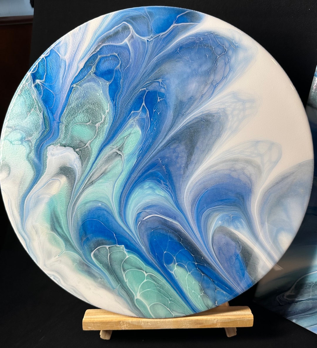Sapphire Seascape #4 12” Round-fluid Art Acrylic Painting Swipe Art ...