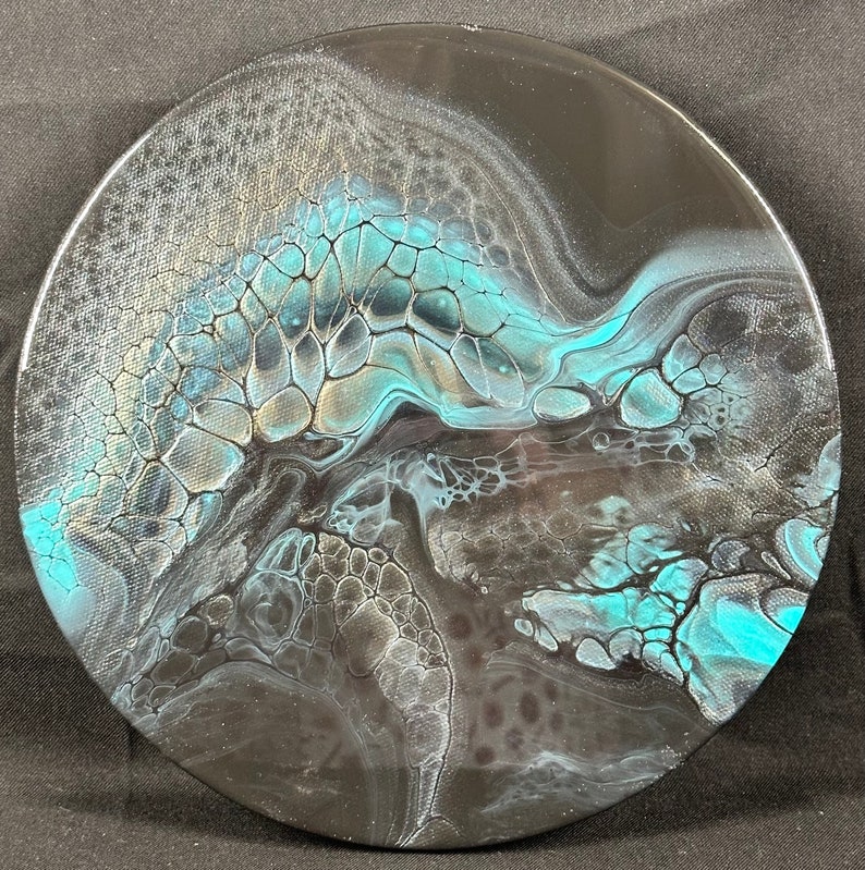 Turquoise Reflections#2 10”round-fluid Art Acrylic Painting Swipe Art ...