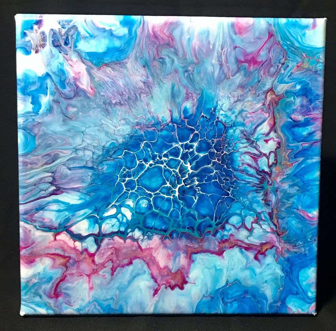 Blue Peace-8x8 Fluid Art Bloom Fluid Art Fluid Art Painting One of a ...