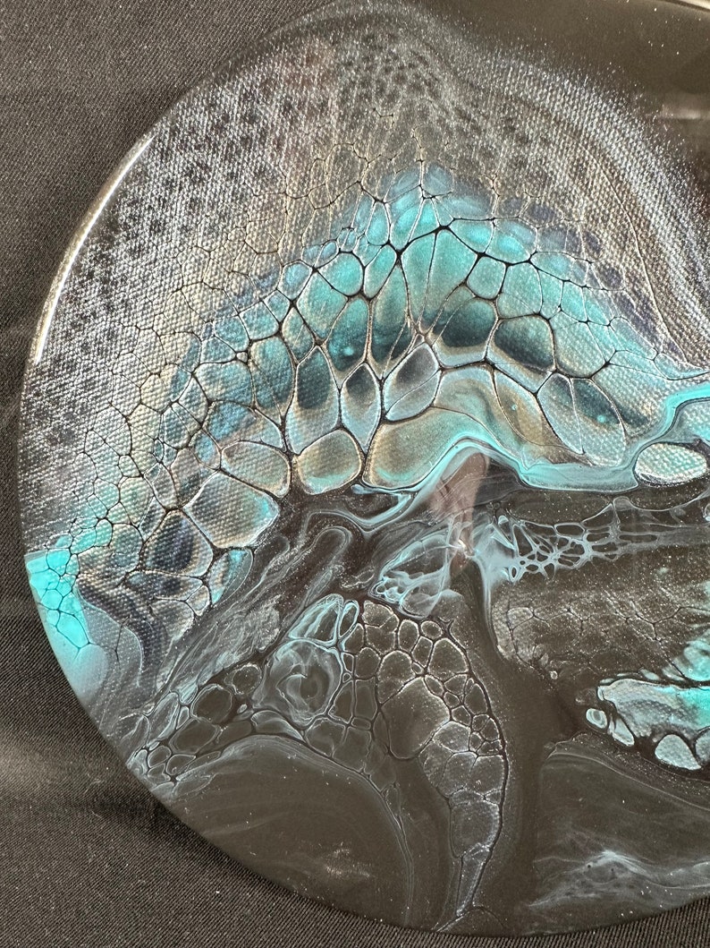 Turquoise Reflections#2 10”round-fluid Art Acrylic Painting Swipe Art ...