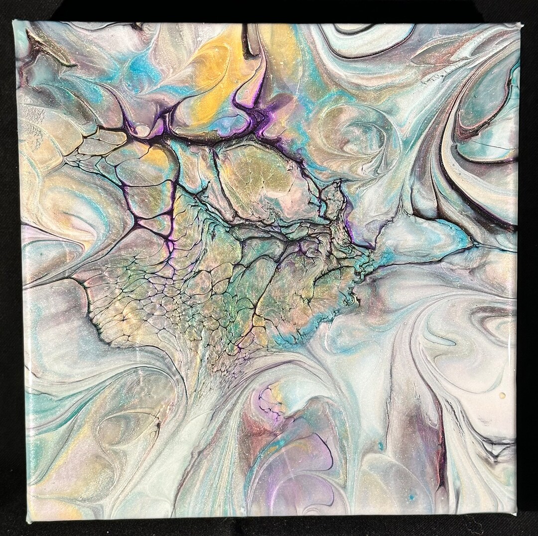 Tranquil Bloom - 8x8- Fluid Art Bloom - Fluid Art Painting - One of a ...