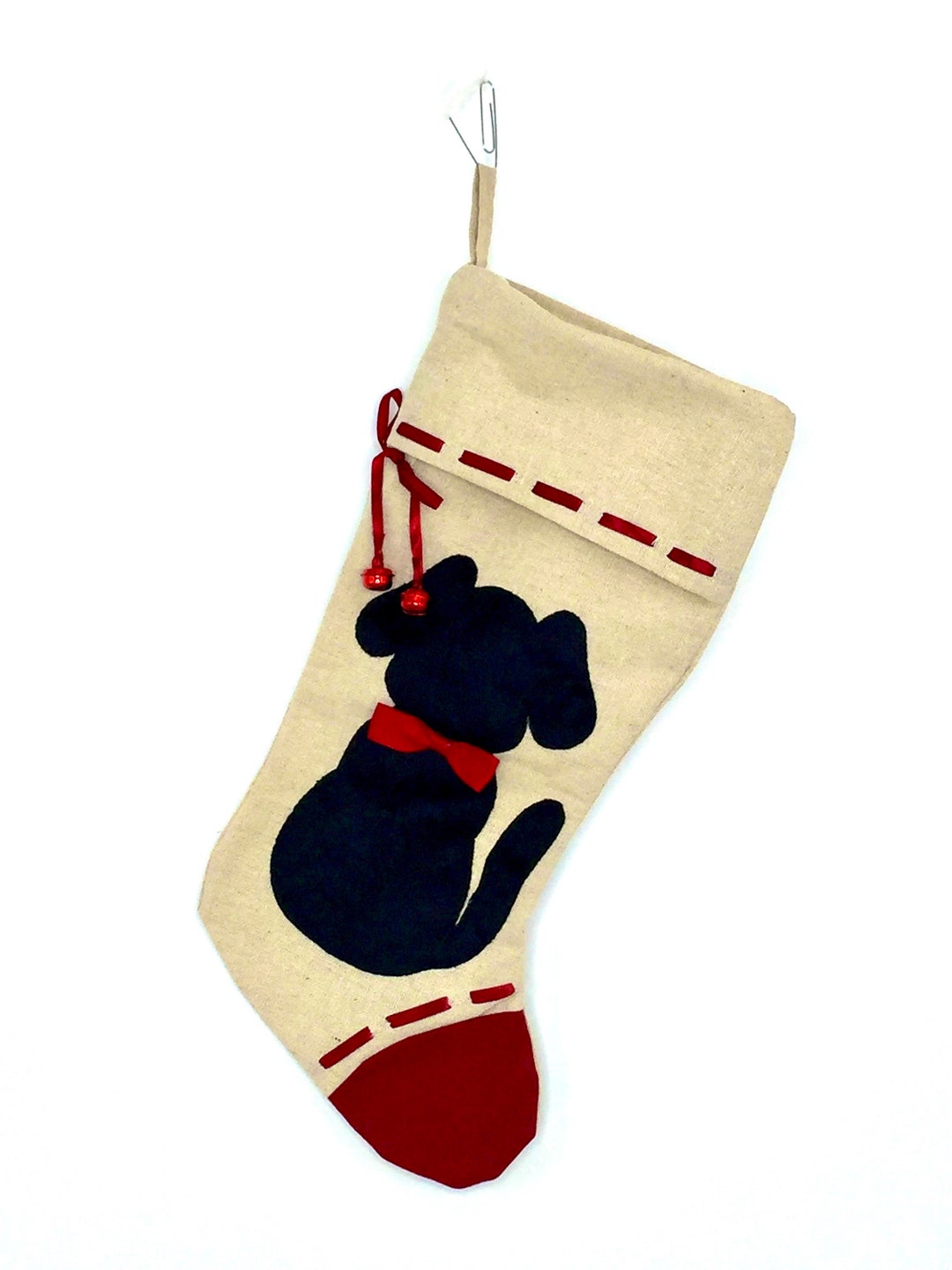 Personalized Christmas Stocking, Black Dog Applique With Vinyl Initial ...
