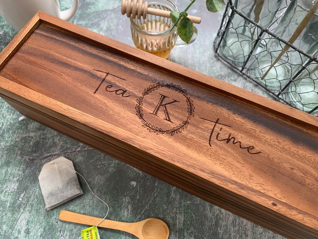 Personalized Tea Gifts, Tea Storage Box Engraved, Acacia Wood Tea Box ...