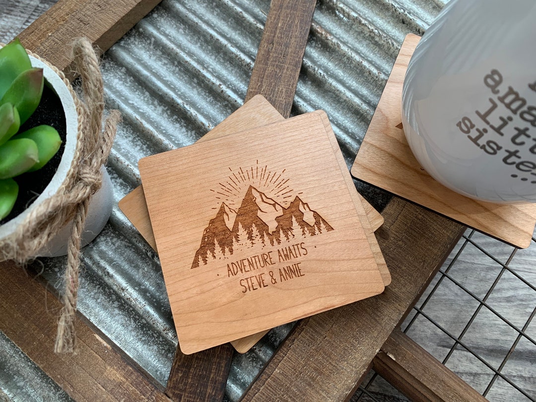 Adventure Awaits Gift for the Couple | Wooden Coasters | Outdoorsy ...