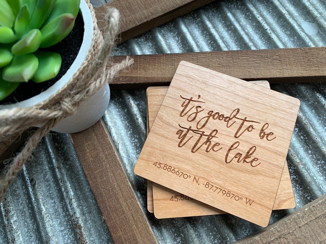 Wooden Coasters Set of 4, Lake House Decor | Lake Coasters | Lake Home ...