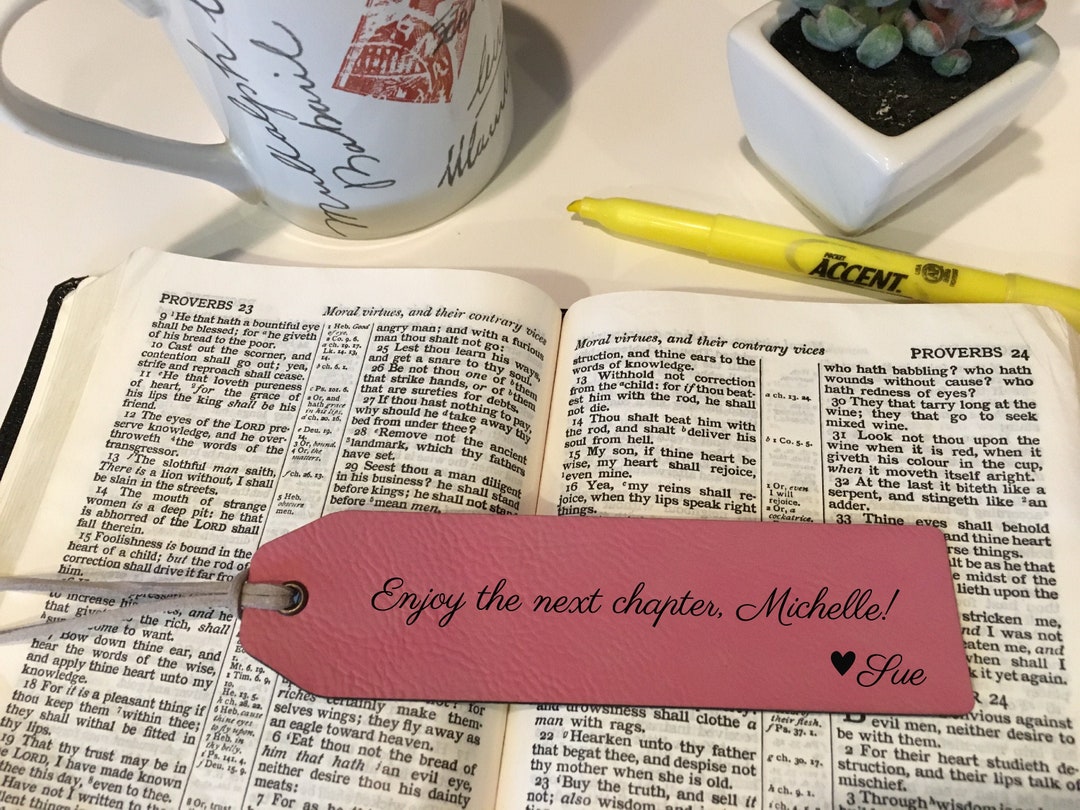 Enjoy the Next Chapter Gift | Faux Leather Bookmark - Laser Engraved ...