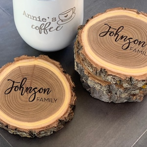 Gifts for the Family Personalized Log Coasters, Rustic Coasters Set of ...