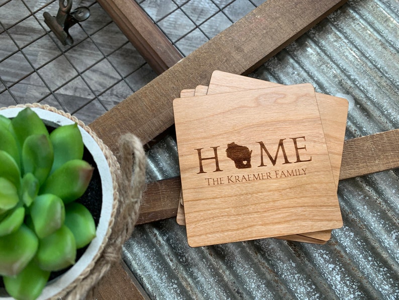 Personalized Wisconsin Wood Coasters: Realtor Closing Gift, Set of 4 - Etsy