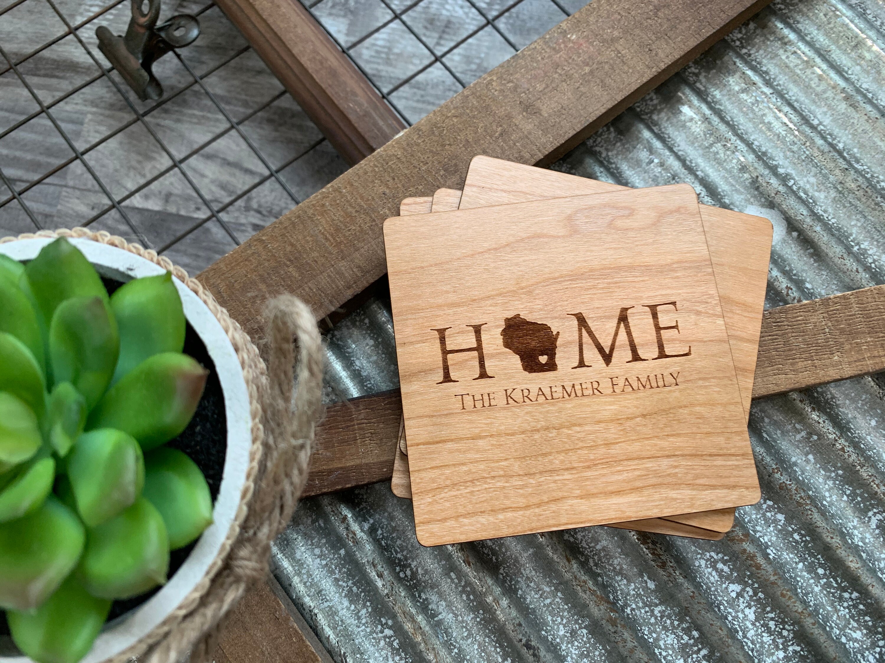 Home State Coasters Wisconsin Gifts Personalized Wood | Etsy