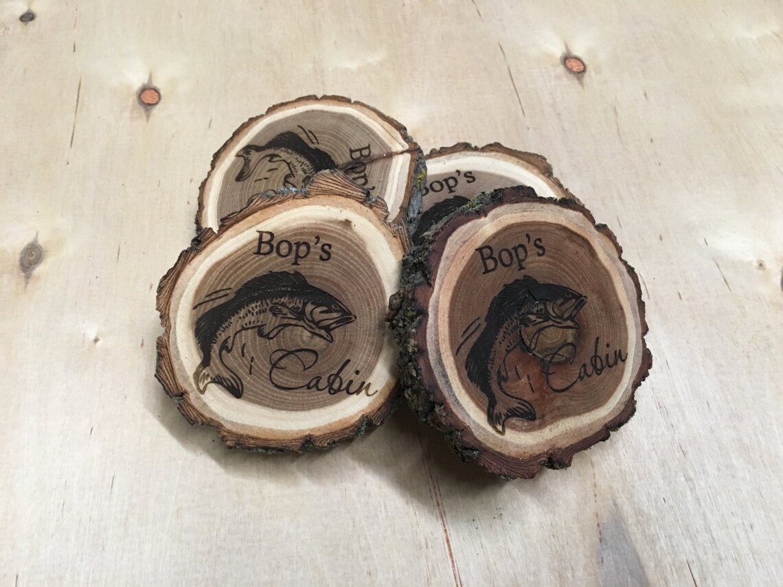 Engraved Wood Coasters: Personalized Fishing Cabin Decor, Grandpa Gift ...