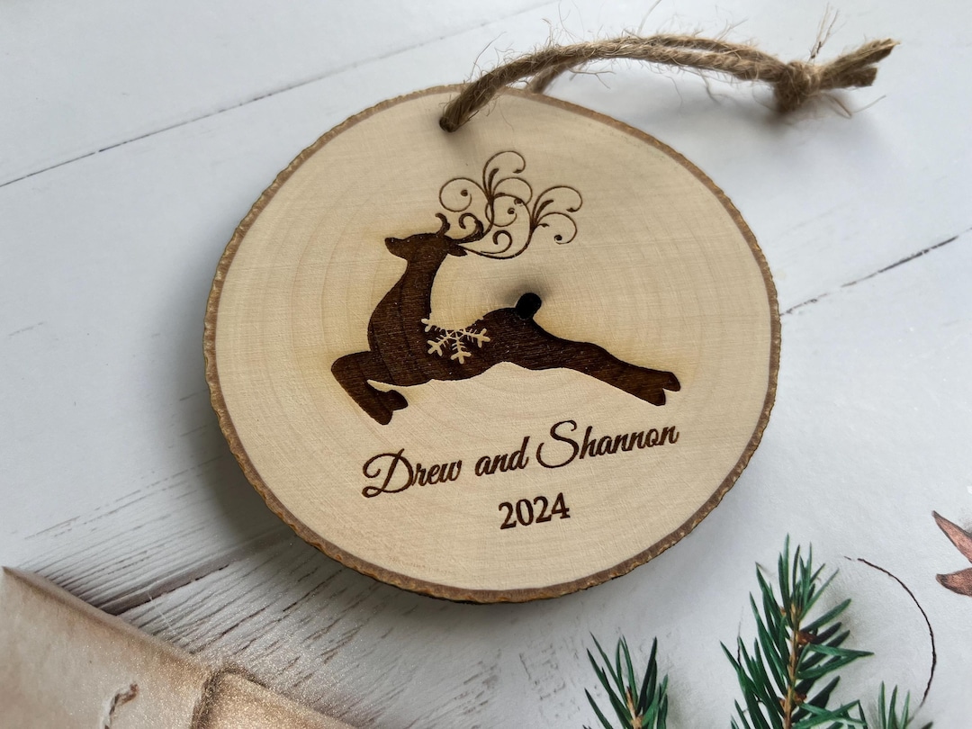 Personalized Reindeer Christmas Ornament | Engraved Wood Slice Family ...