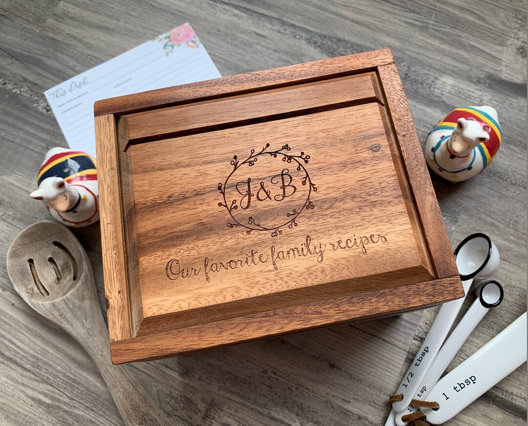 Personalized Acacia Wood Recipe Box: Engraved Bridal Shower Gift - Etsy
