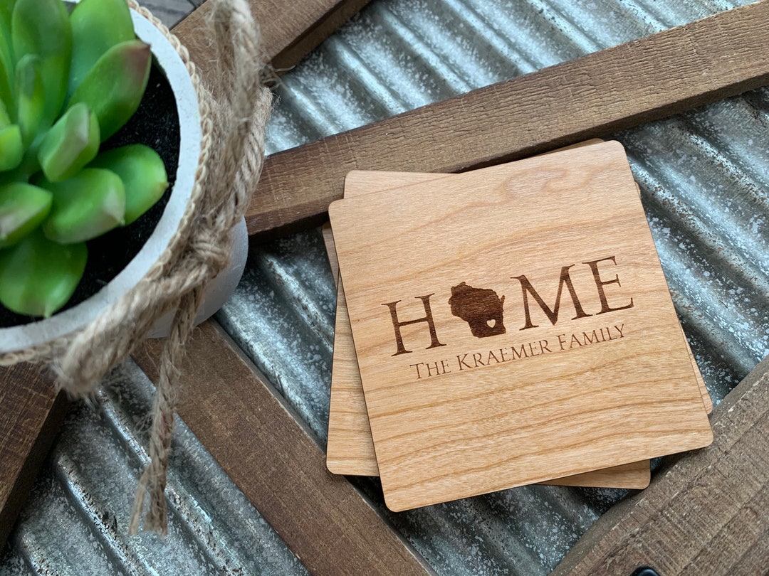 Personalized Wisconsin Wood Coasters: Realtor Closing Gift, Set of 4 - Etsy