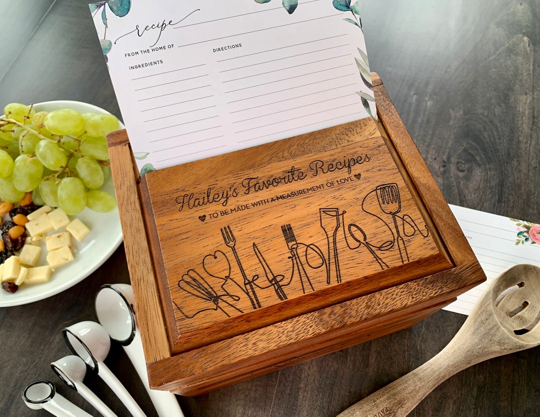 Acacia Wood Recipe Box Personalized Christmas Gifts for Mom - Etsy