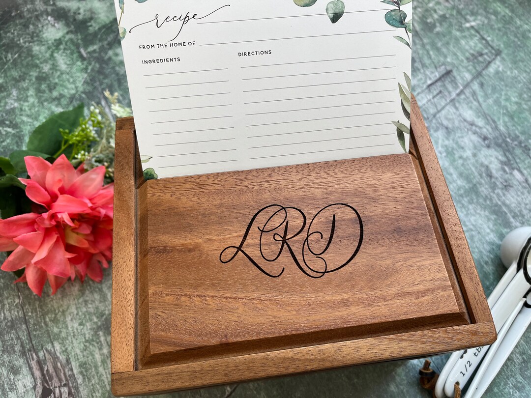 Recipe Box and Cards | Wooden Recipe Box | Wood Recipe Box | Recipe Box ...