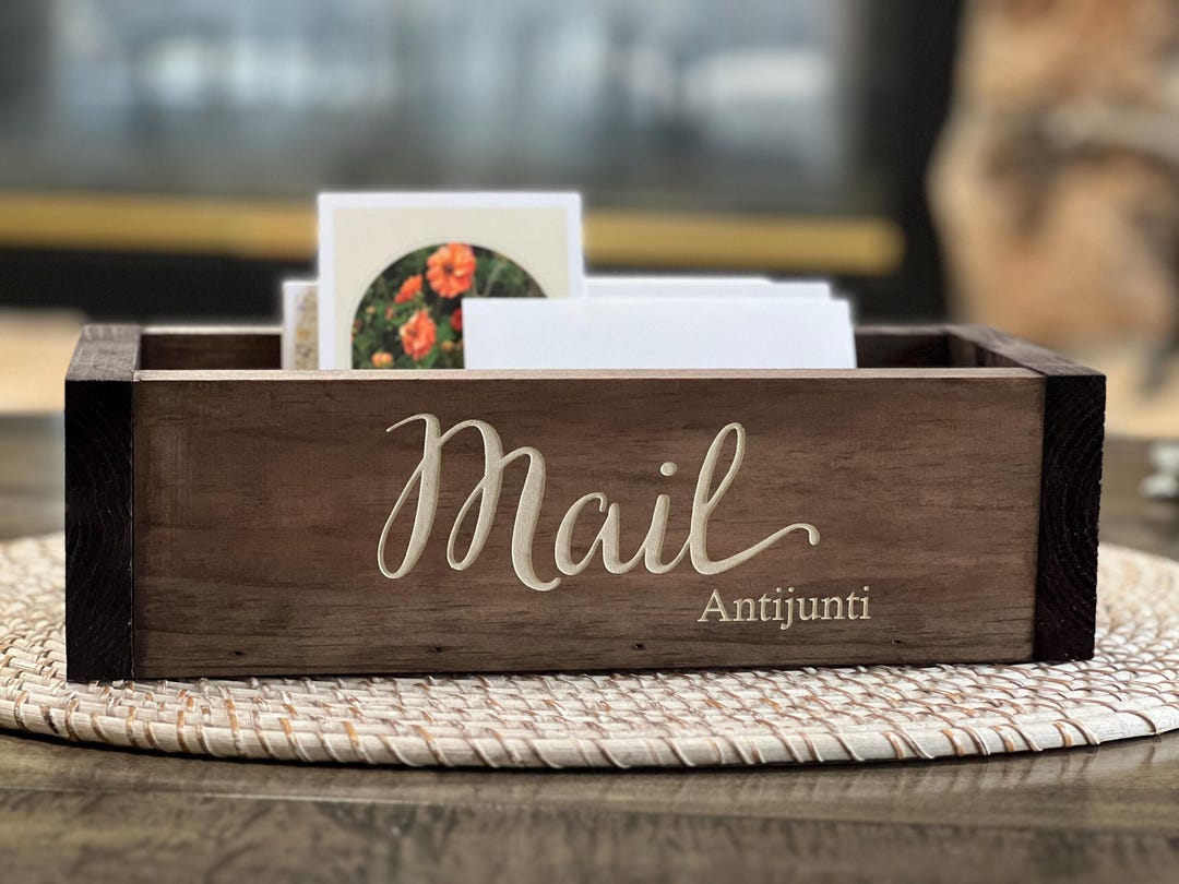 Engraved Rustic Wood Mail Holder | Personalized Office Organizer - Etsy