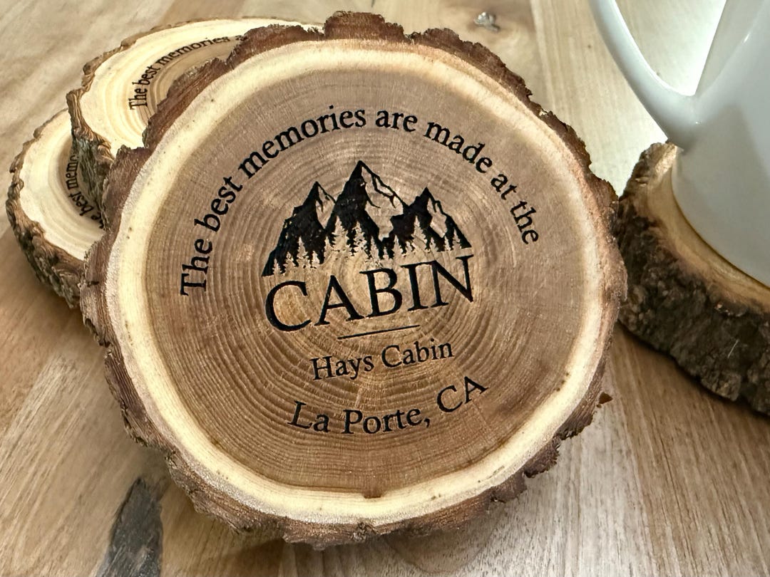 Personalized Cabin Coasters, Logs | Cabin Decor | Mountain Cabin Decor ...