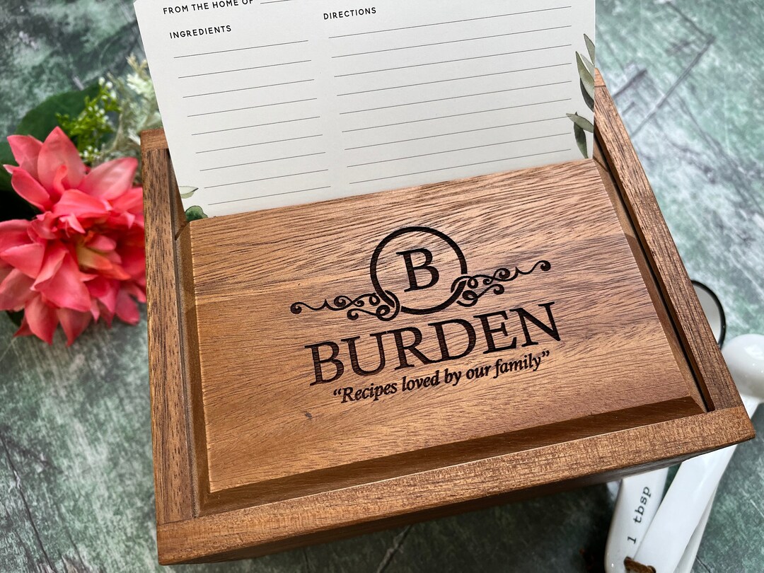 Wood Heirloom Recipe Boxes for 4x6 Cards, Kitchen Recipe Storage Box ...