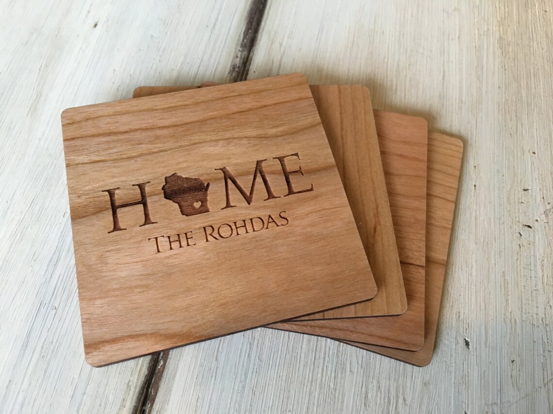 Personalized Wisconsin Wood Coasters: Realtor Closing Gift, Set of 4 - Etsy