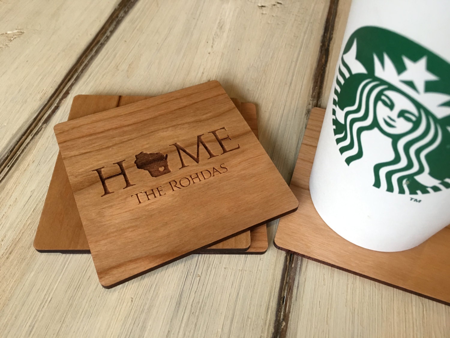 Personalized Wisconsin Wood Coasters: Realtor Closing Gift, Set of 4 - Etsy