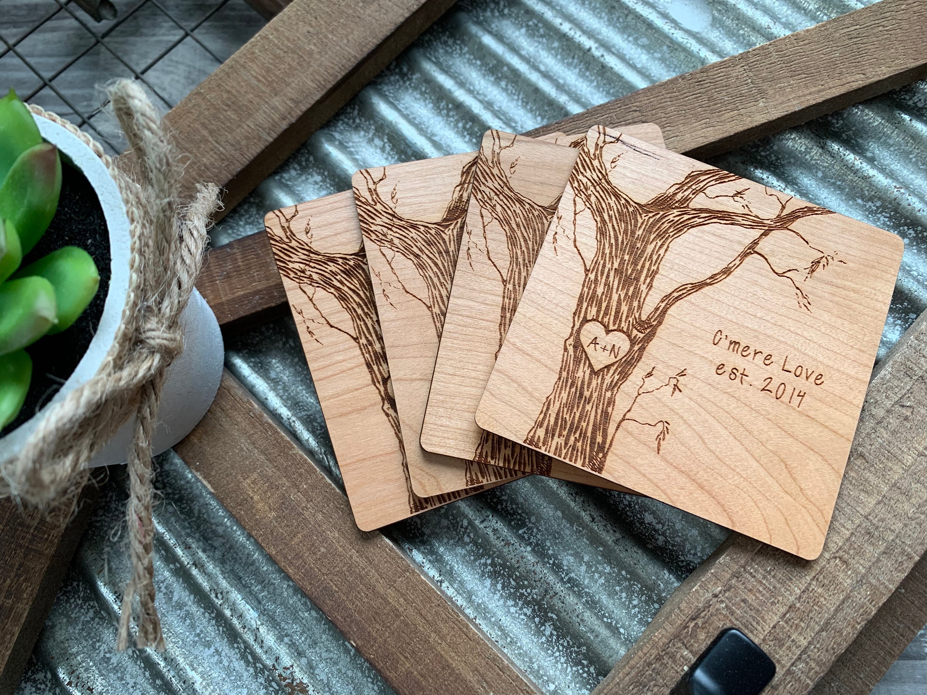 Personalized Tree Coasters Wooden Coasters Wood Coasters | Etsy