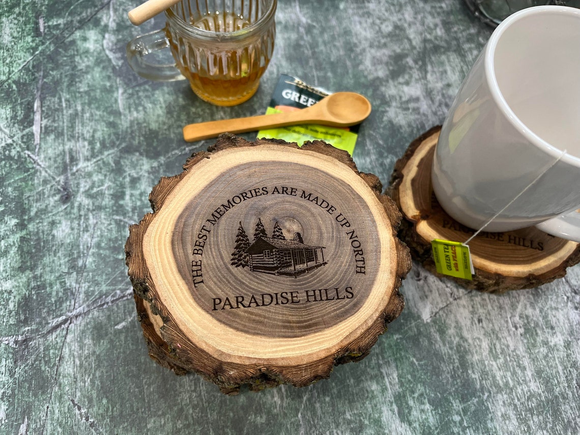 Personalized Cabin Log Coasters Cabin Decor up North Decor | Etsy