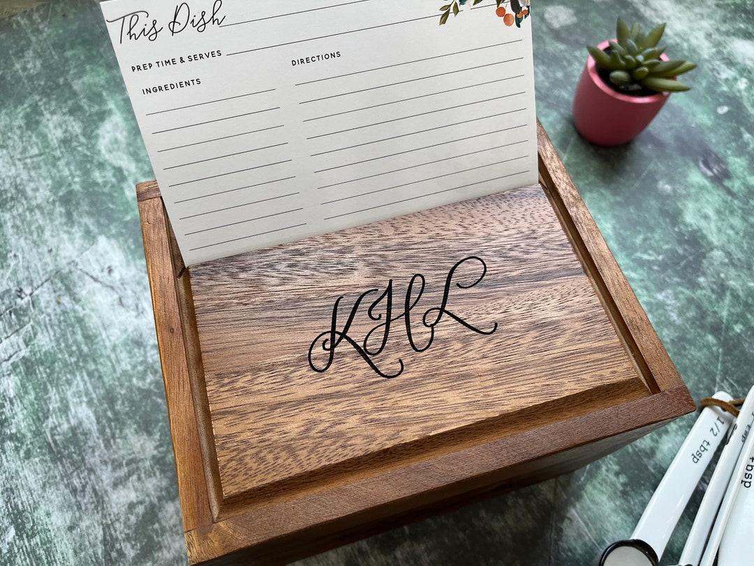 Wooden Recipe Box for 4x6 Recipes, Monogram Recipe Box, Custom Recipe ...