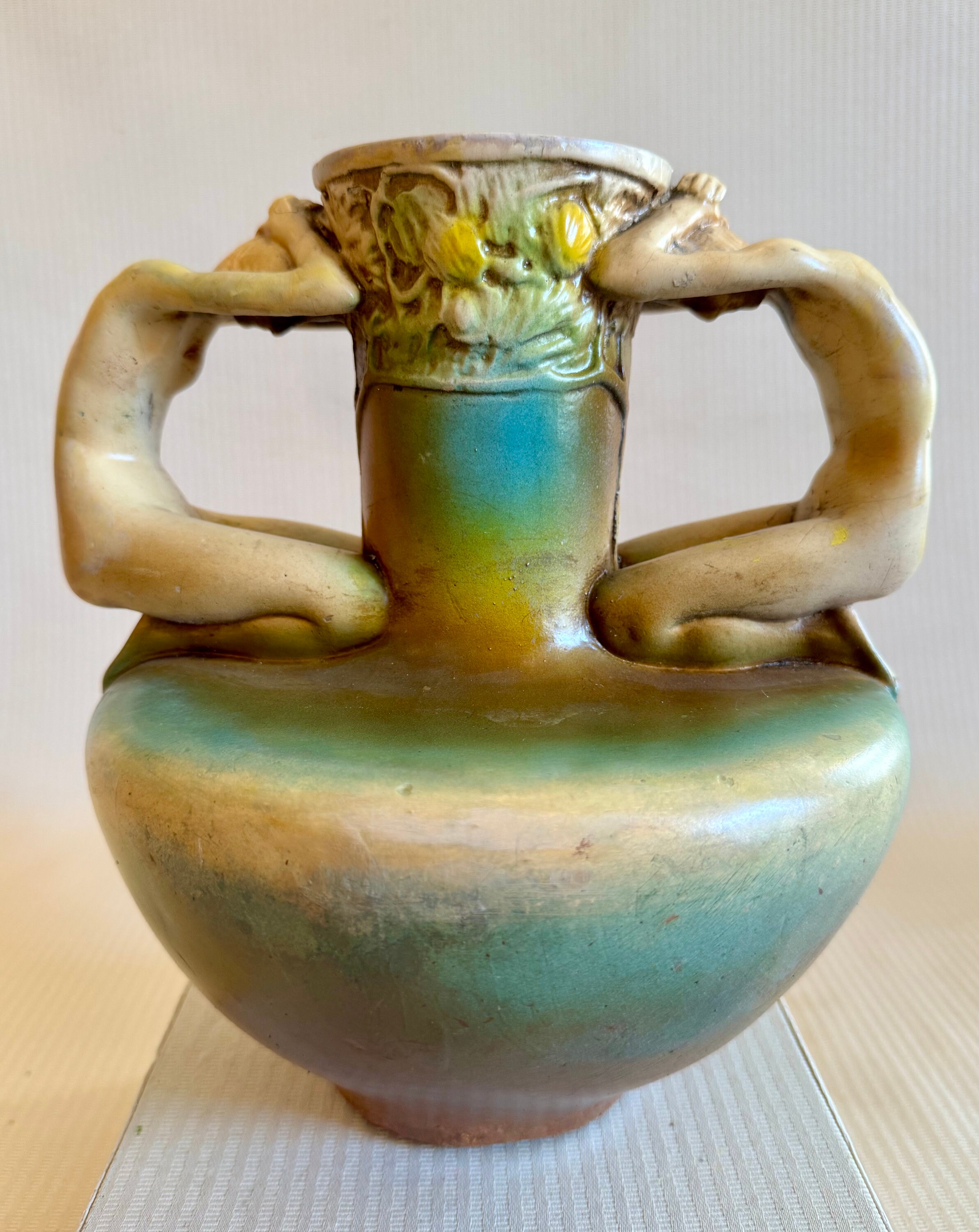 Antique-chalkware-vase-with-figural-handles - Etsy