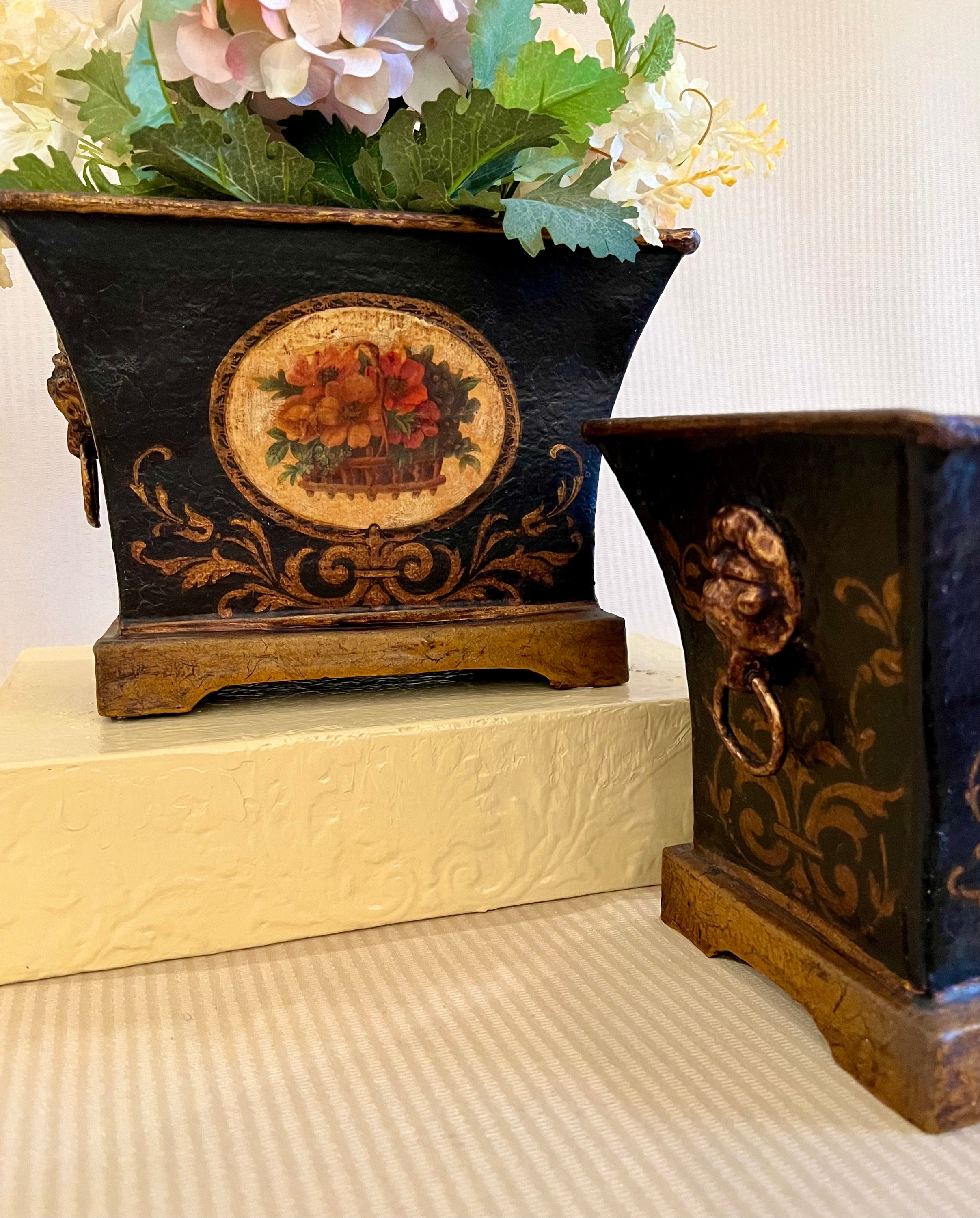Tole Black and Gold Planters With Flower Baskets - Etsy