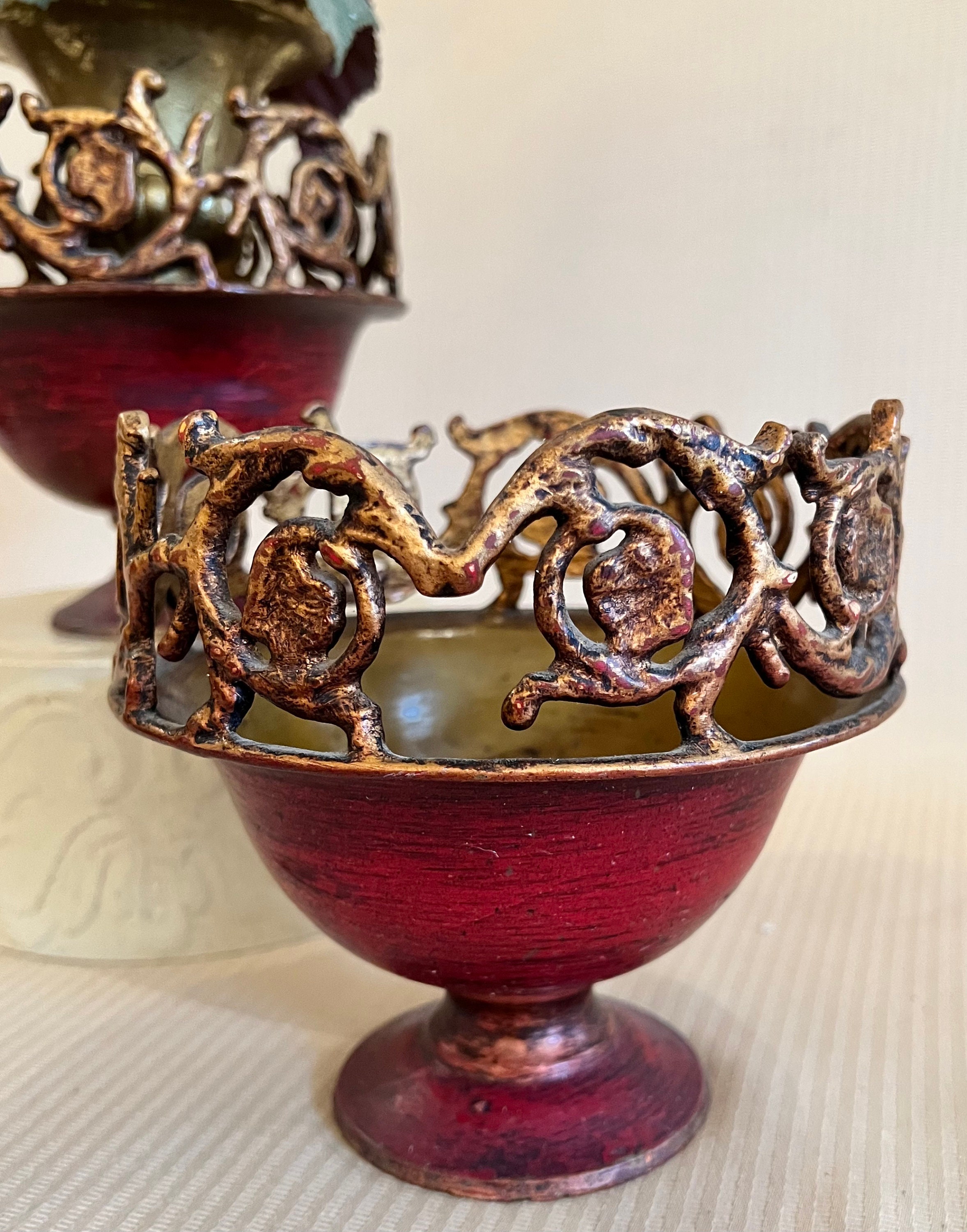 Tole Round Red and Gold Vases - Etsy