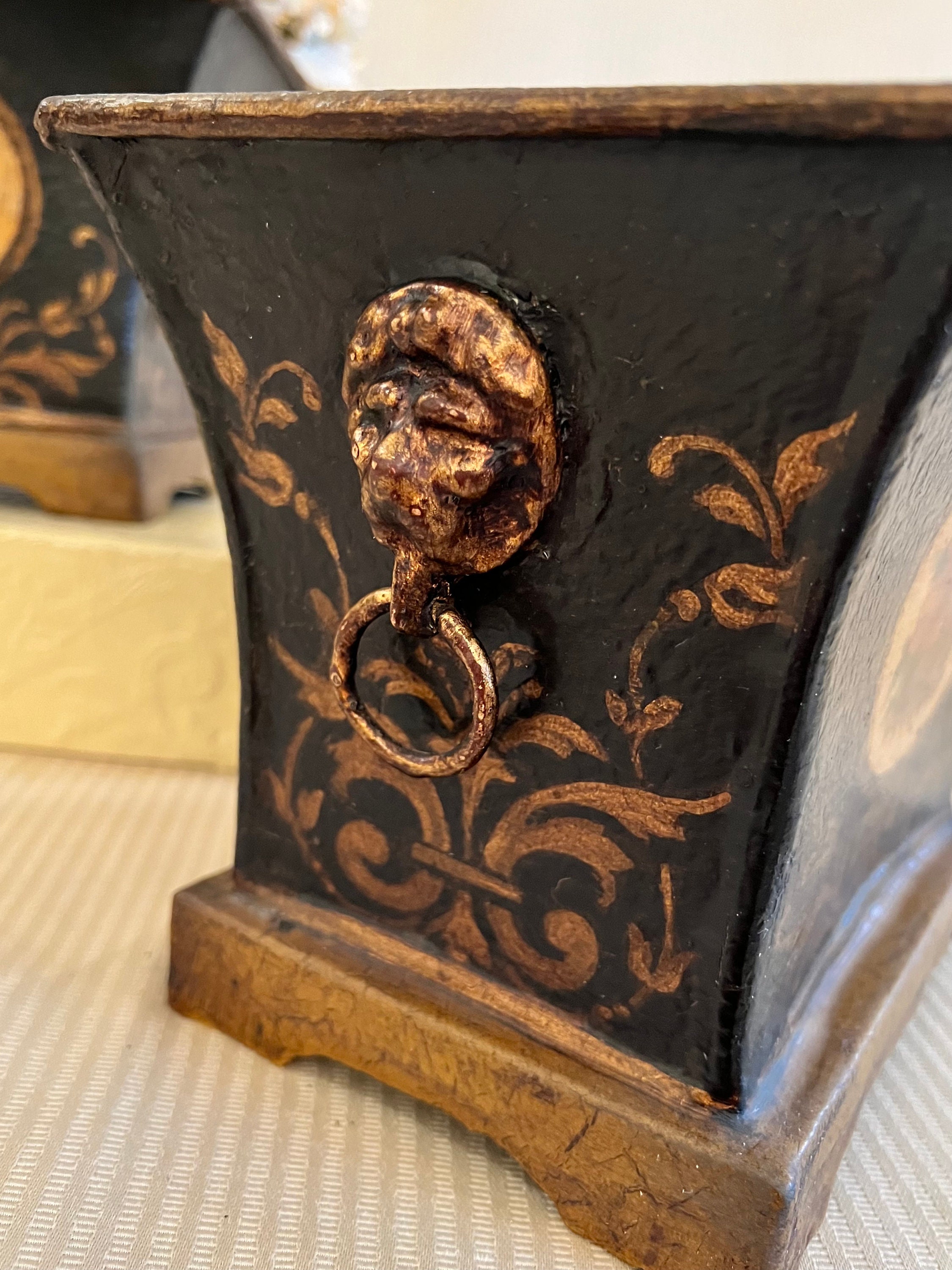 Tole Black and Gold Planters With Flower Baskets - Etsy