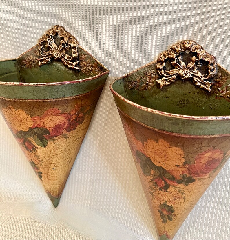 Tole Wall Pockets With Flowers and Bows - Etsy