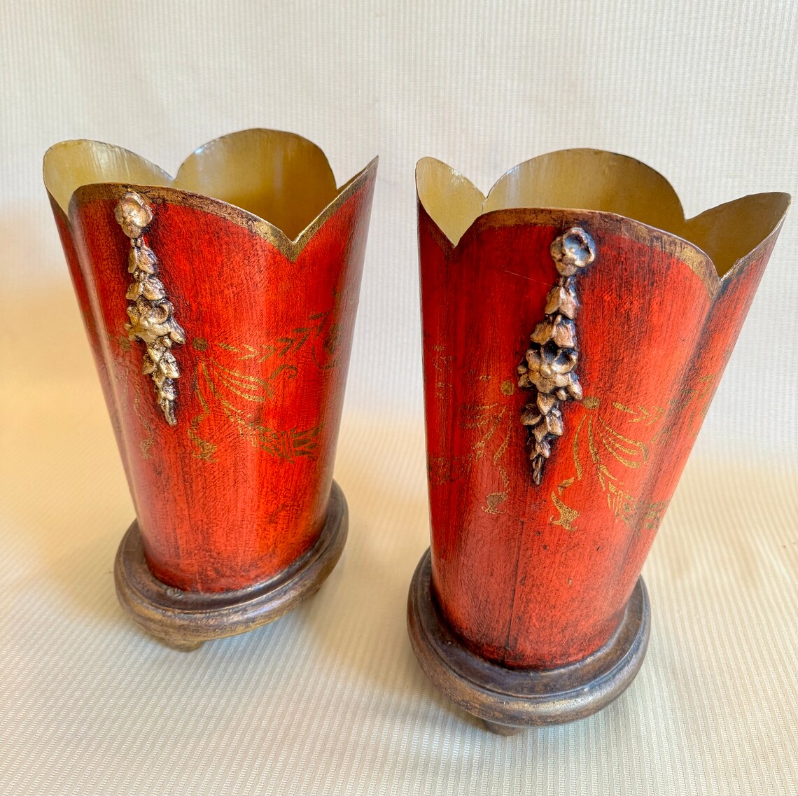 Red- And- Gold-tole- Vases-with-round-tops-on-oval-bases - Etsy