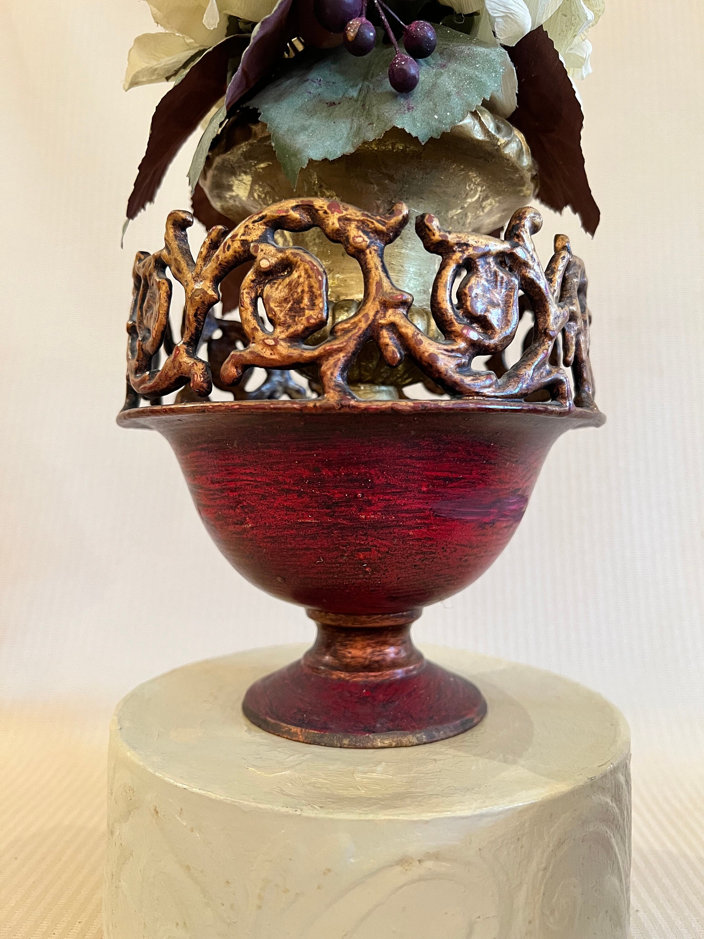 Tole Round Red and Gold Vases - Etsy