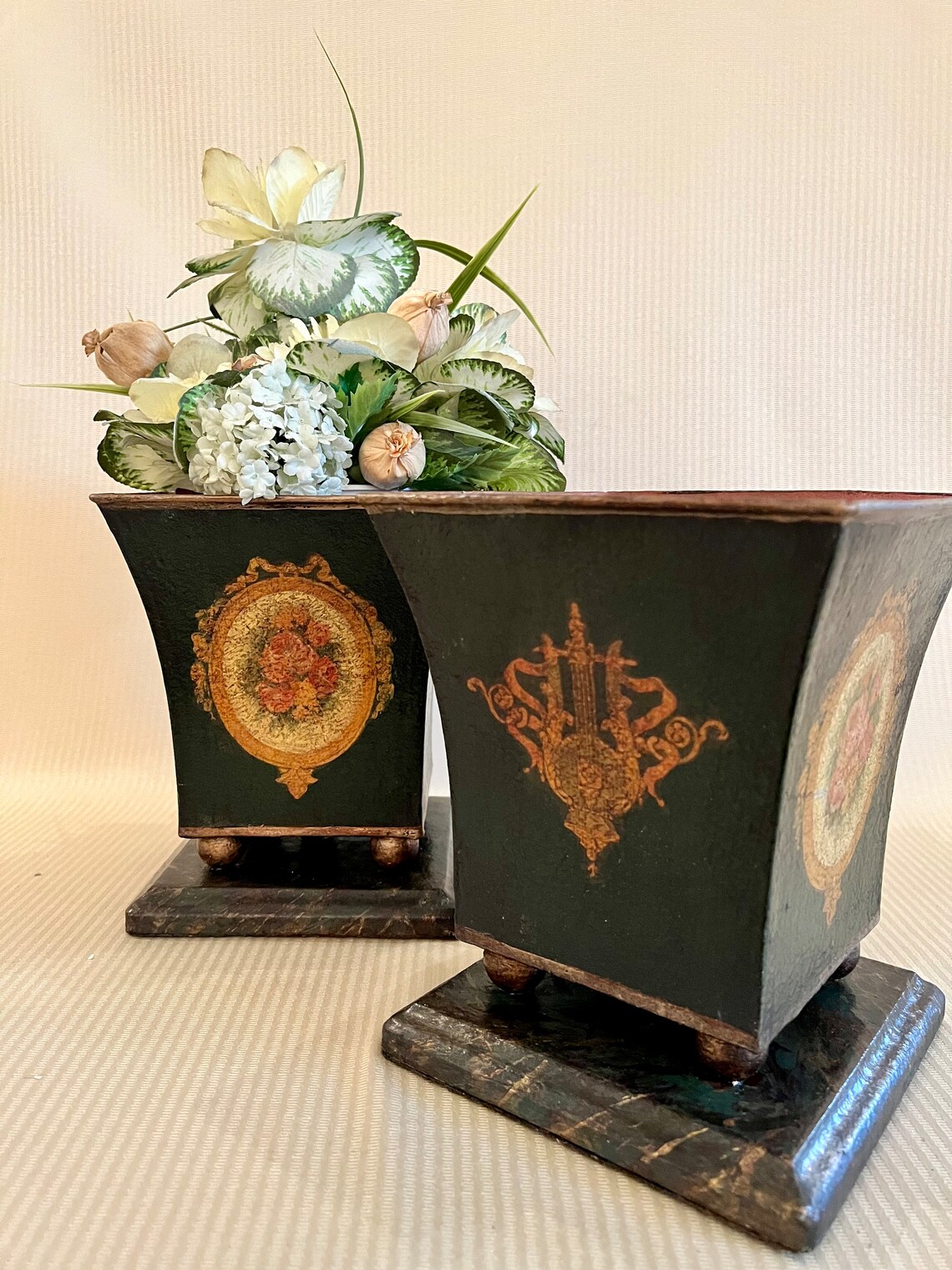 Tole Flared Vases on Painted Marble Bases - Etsy