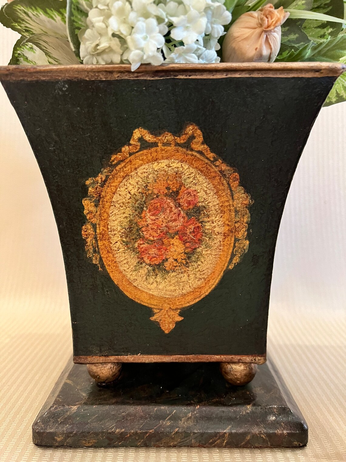 Tole Flared Vases on Painted Marble Bases - Etsy