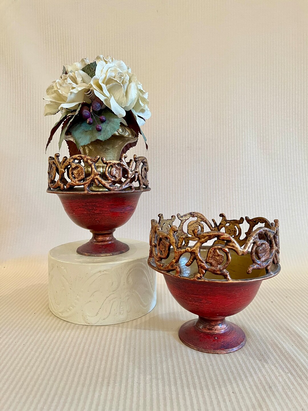 Tole Round Red and Gold Vases - Etsy