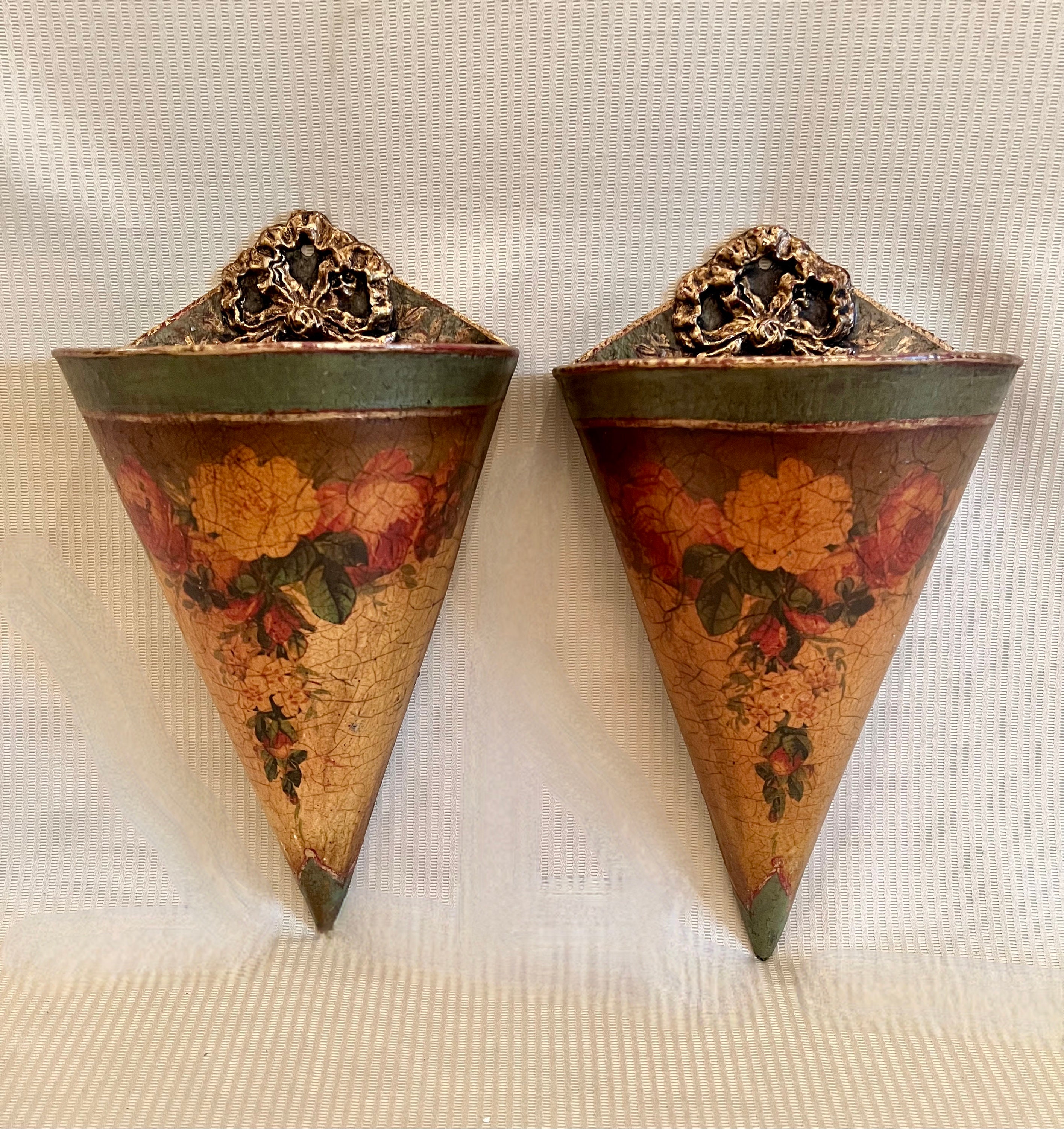 Tole Wall Pockets With Flowers and Bows - Etsy