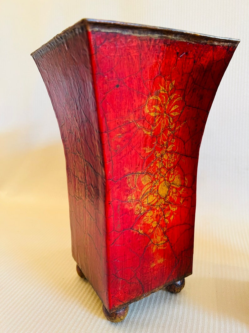 9. Tole Red Vases With Gold Fruit-flared Tops and Round Feet-with an ...