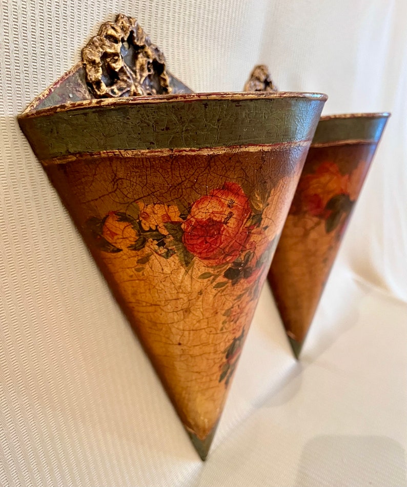 Tole Wall Pockets With Flowers and Bows - Etsy