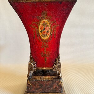 Red-and-gold-tole-vases-with-floral-ovals - Etsy