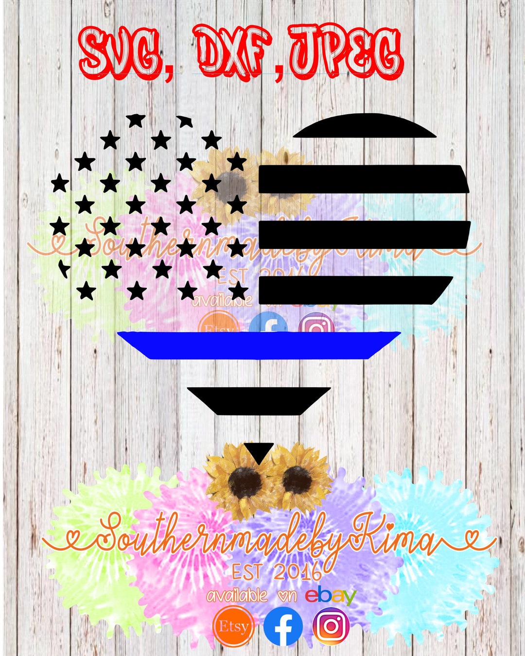 Thin Blue Line Heart Cut File, DXF, JPEG, SVG File for Silhouette or ...