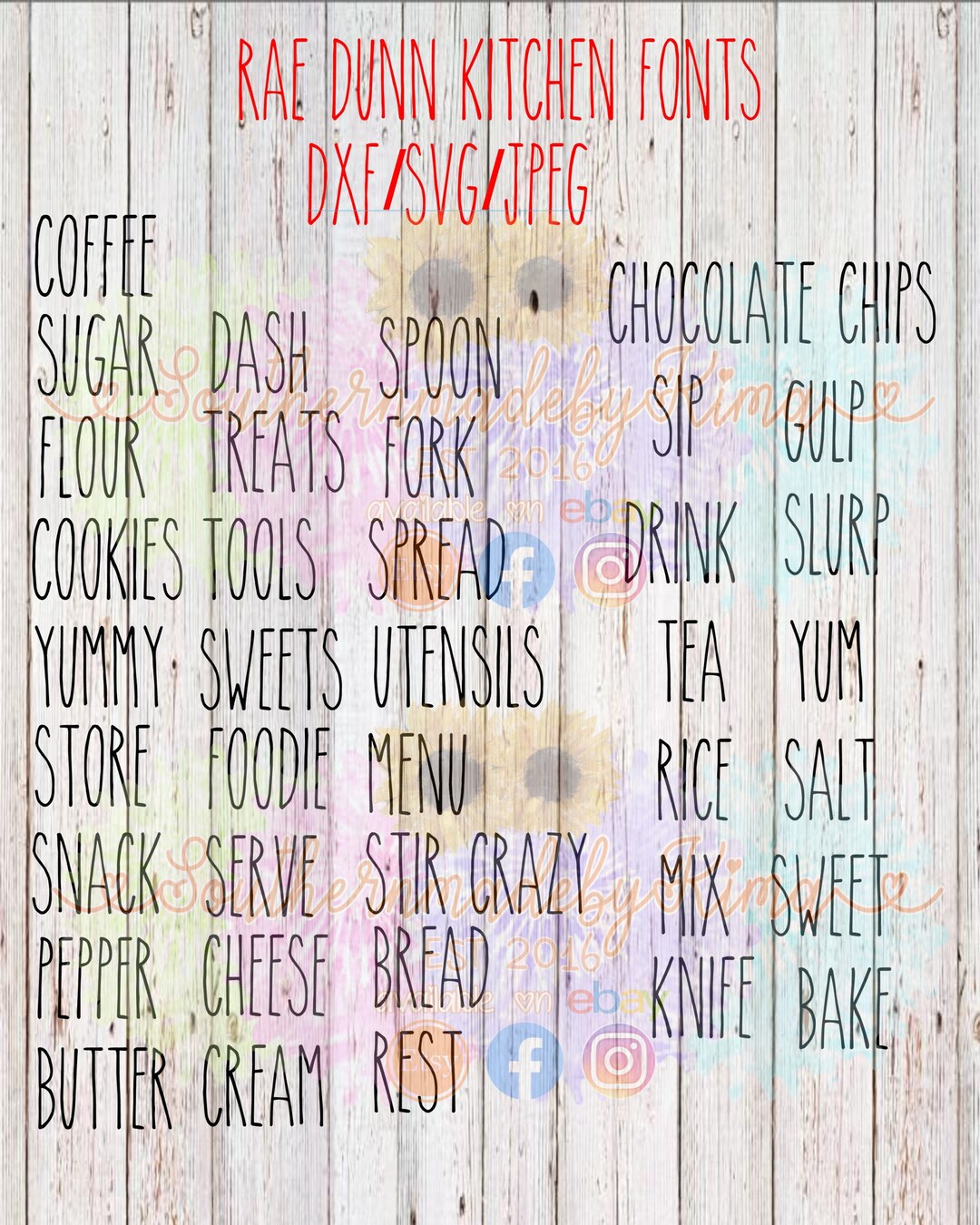 Rae Dunn Inspired Kitchen 38 Fonts Cut File for Silhouette or Cricut ...