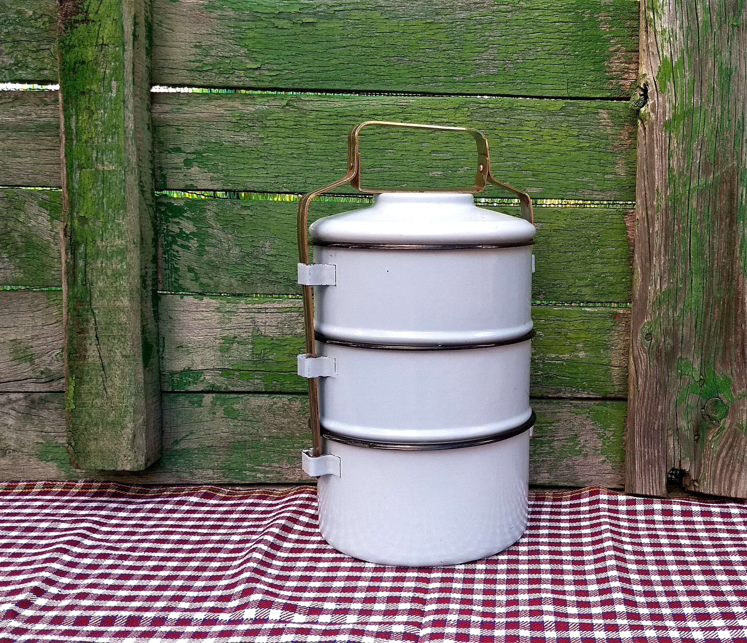 Vintage White Enamel Tiffin Lunch Box Meal Carrier With 3 - Etsy Australia