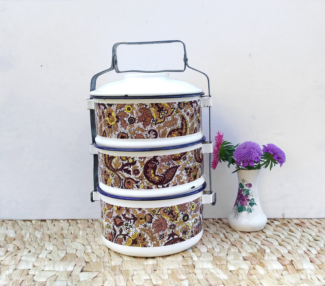 Vintage Enamel Lunch Tiffin Box Enamel Lunch Bucket Food - Etsy